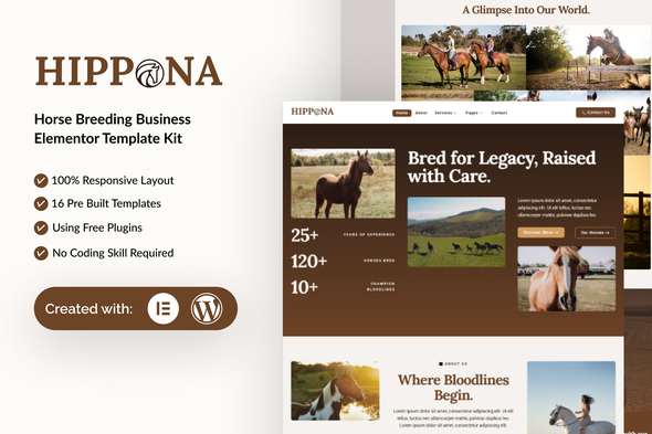 Télécharger Hippona – Horse Breeding Business Elementor Template Kit ...